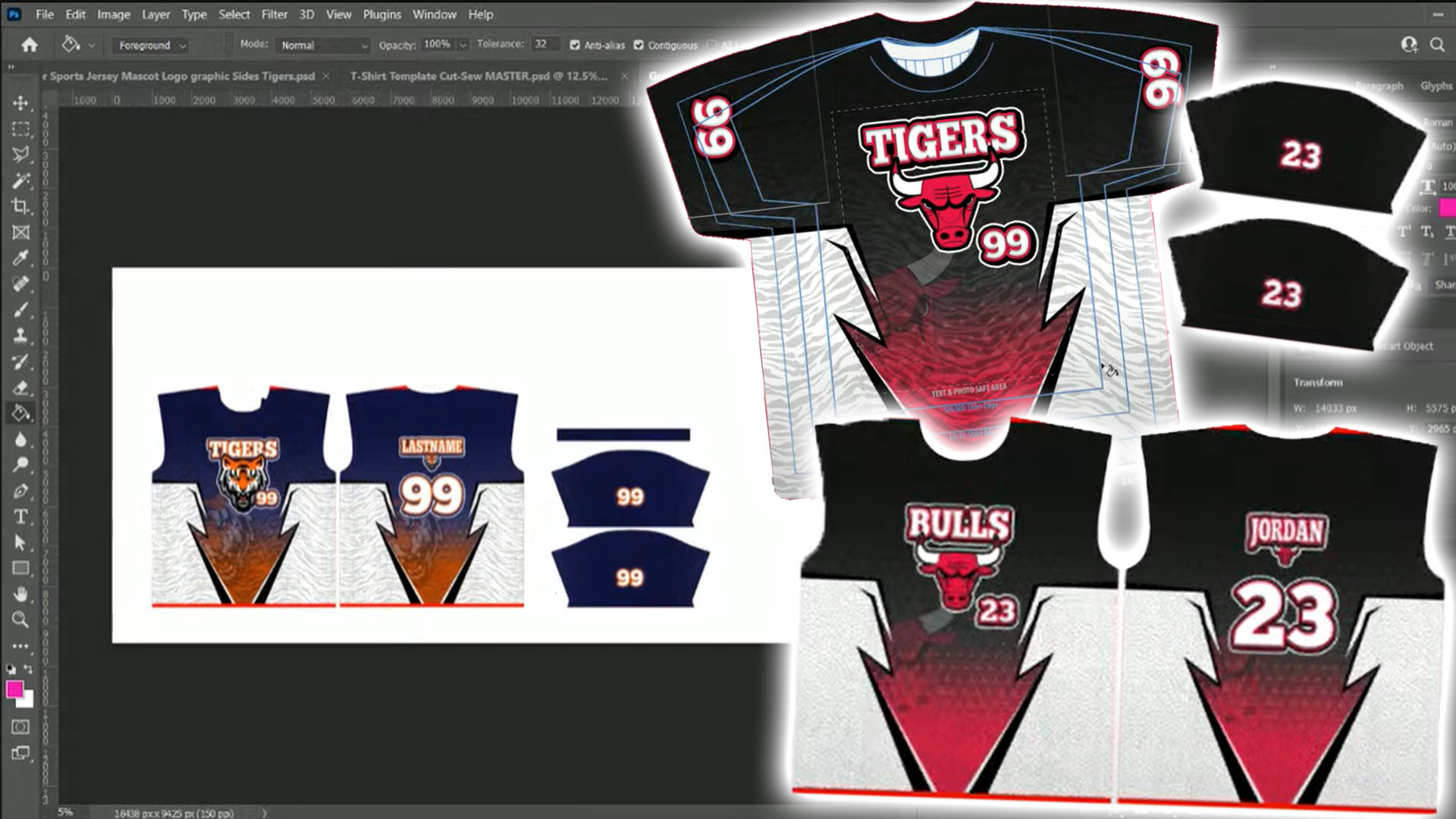 PSD-133: Cut-Sew All-Over Sports Jersey Mascot Logo graphic Sides ...