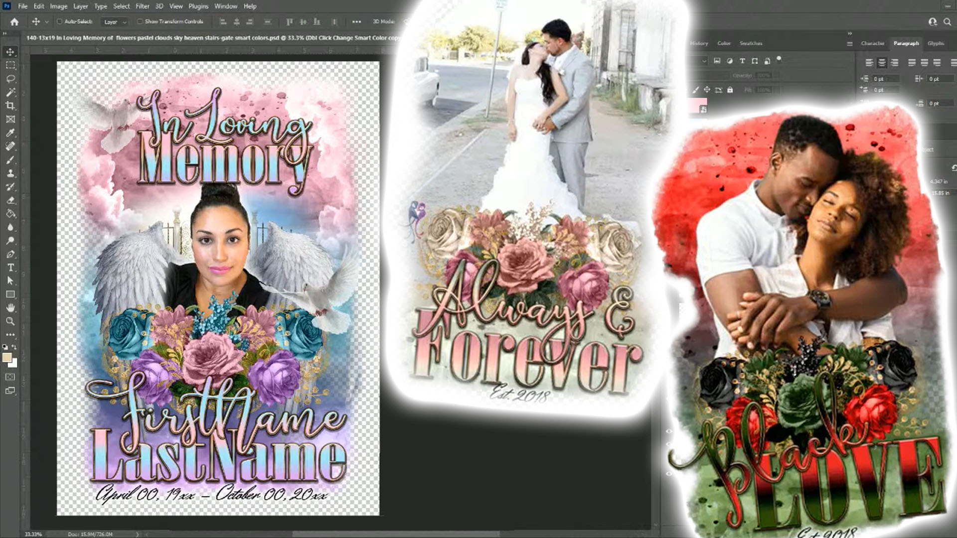 PSD-140: In Loving Memory Wedding Love Remembrance flowers clouds sky ...