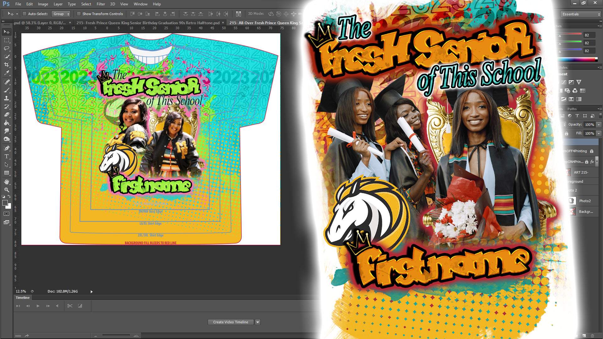 PSD-215: All-Over Fresh Prince Queen King Senior Birthday Graduation ...