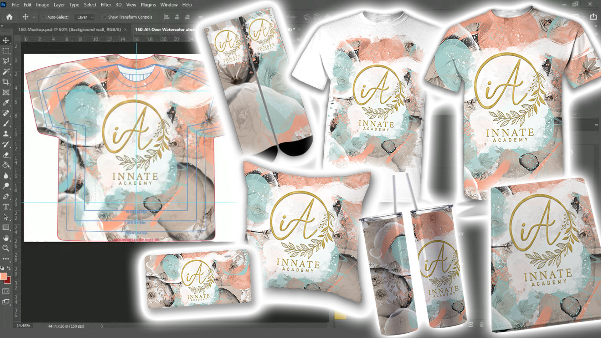 PSD-150: All-Over Watercolor Abstract Smart Color Mega Master Mockup ...