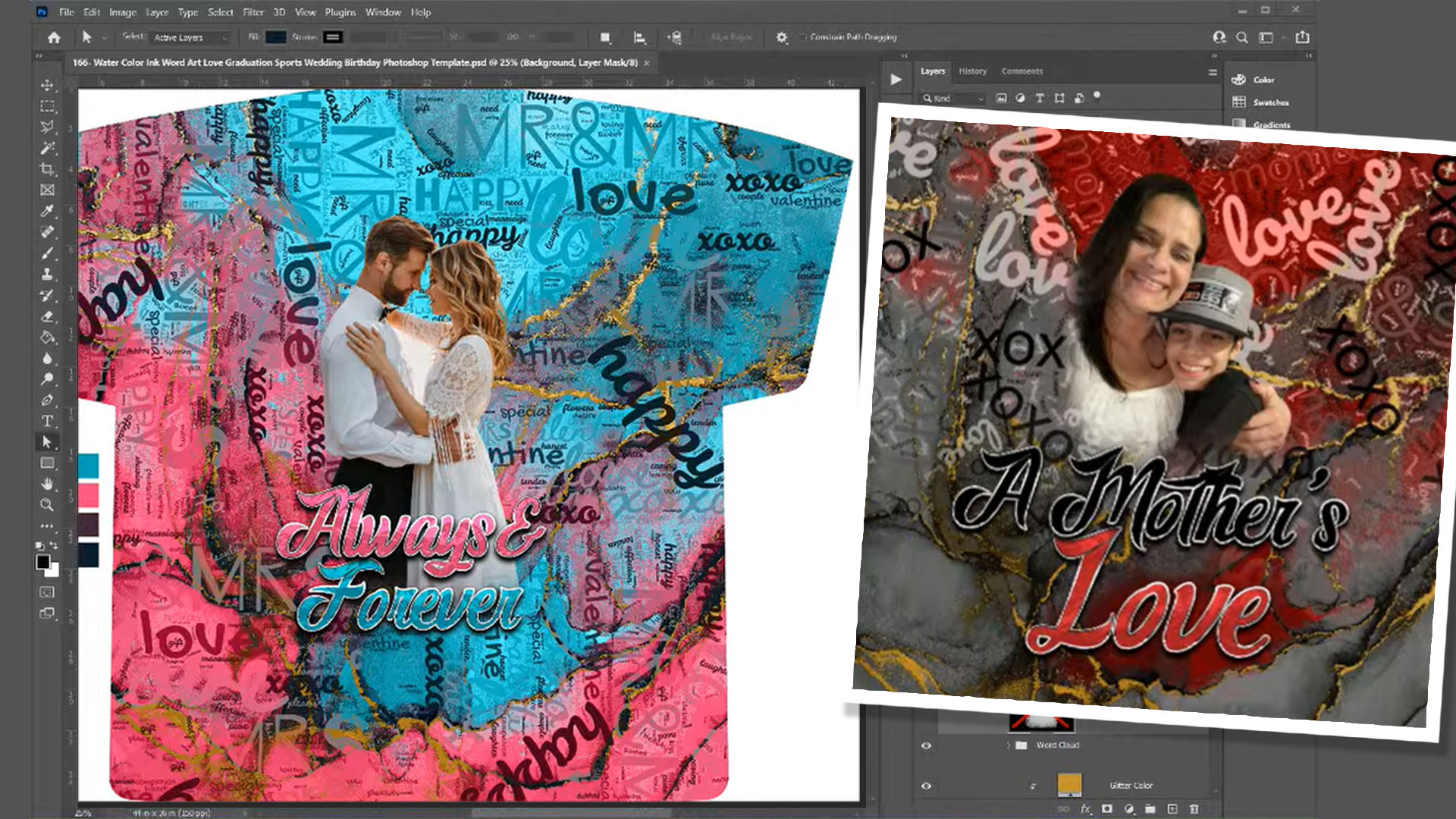 PSD-166: Water Color Ink Word Art Love Graduation Sports Wedding ...