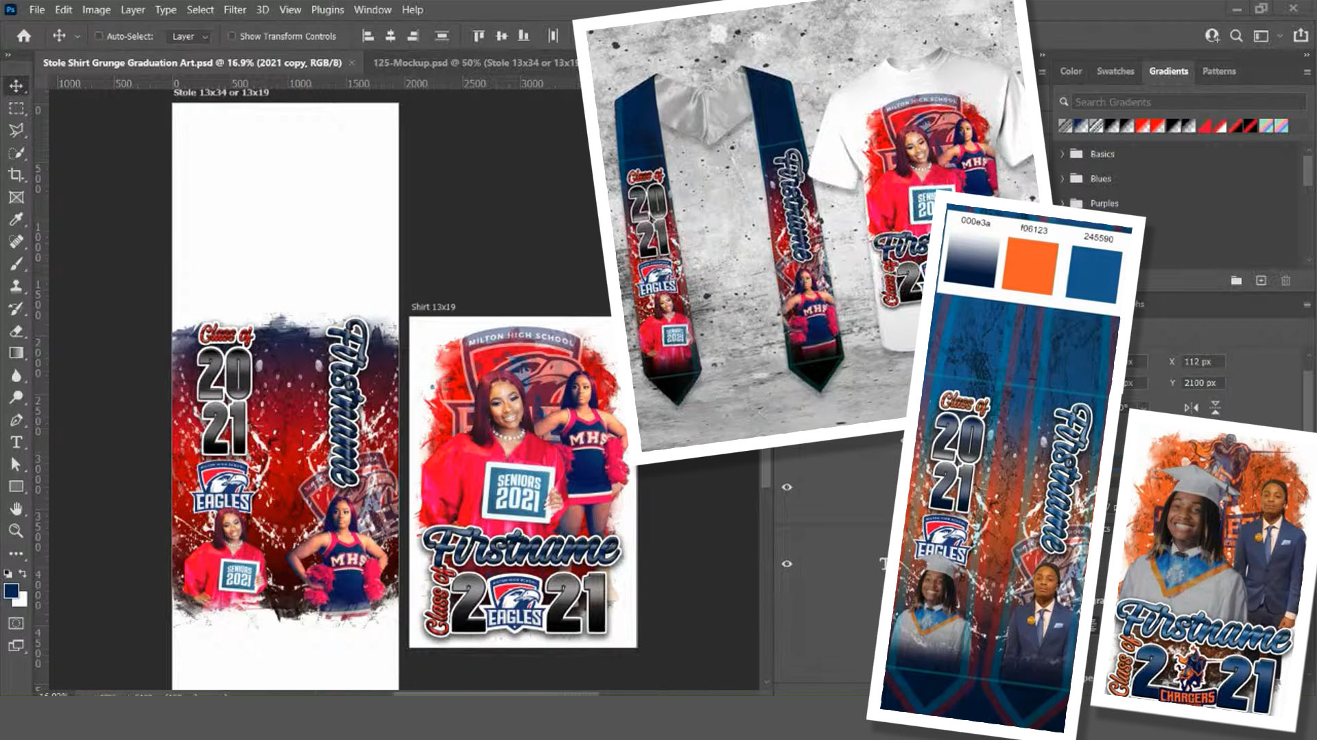 PSD-125: Graduation Stole Shirt Grunge Photoshop Template Mockup | Photoshop Template 125