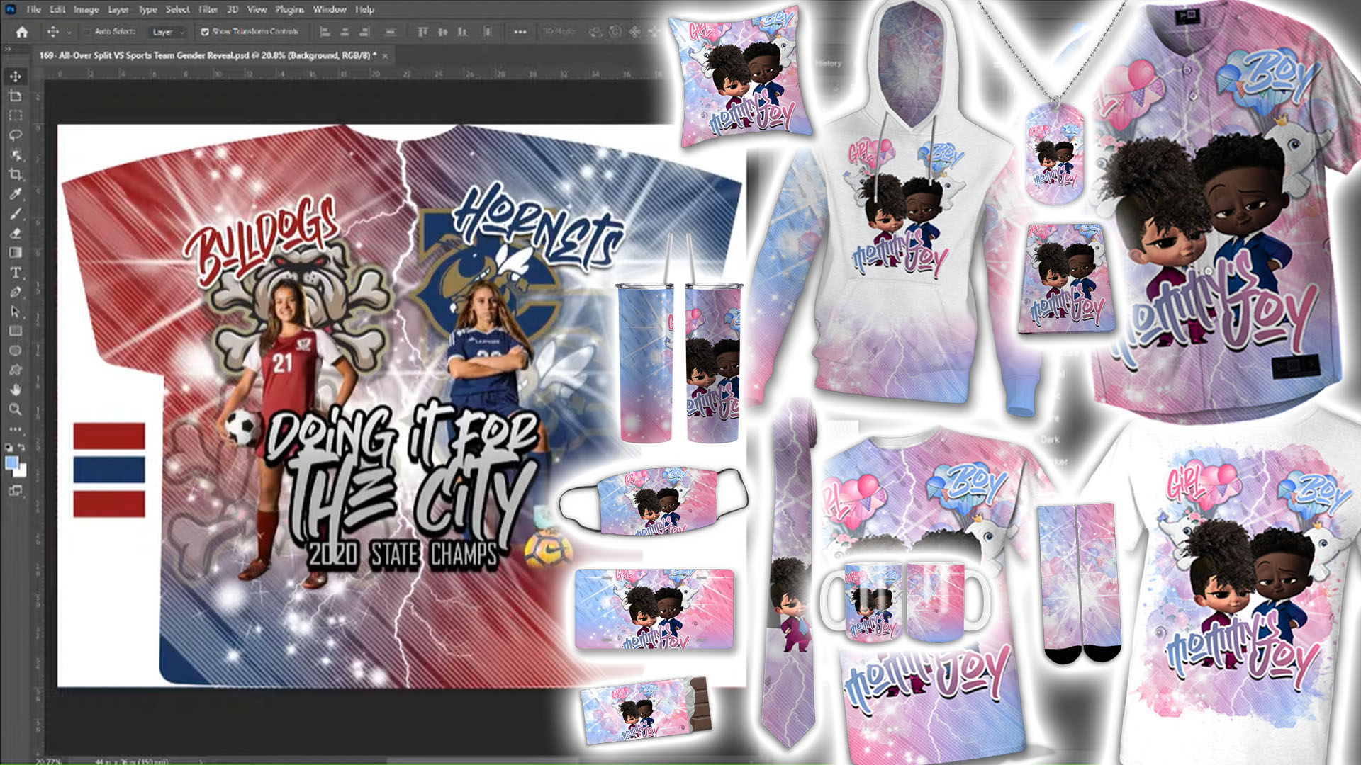 PSD-169: All-Over Split VS Sports Team Gender Reveal | Photoshop ...