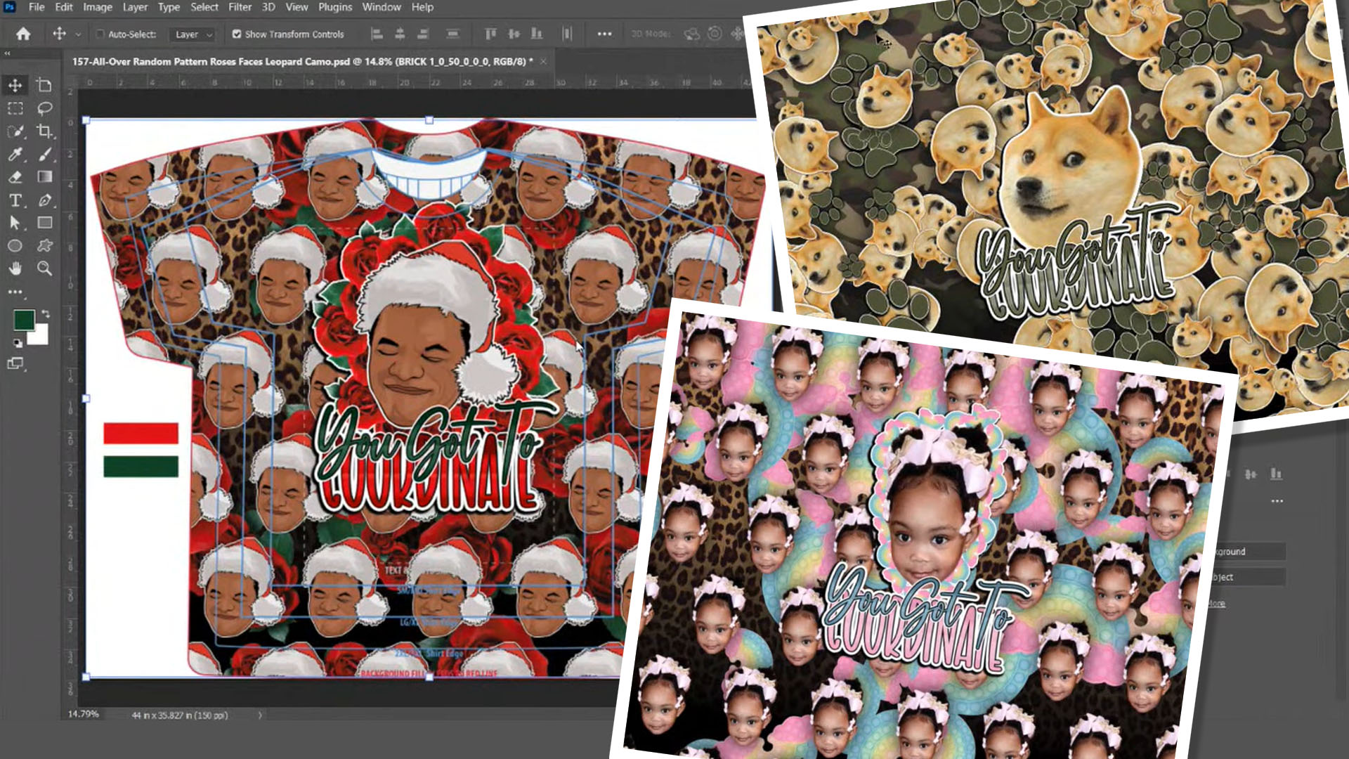 PSD-157: All-Over Random Pattern Roses Faces Leopard Camo | Photoshop ...